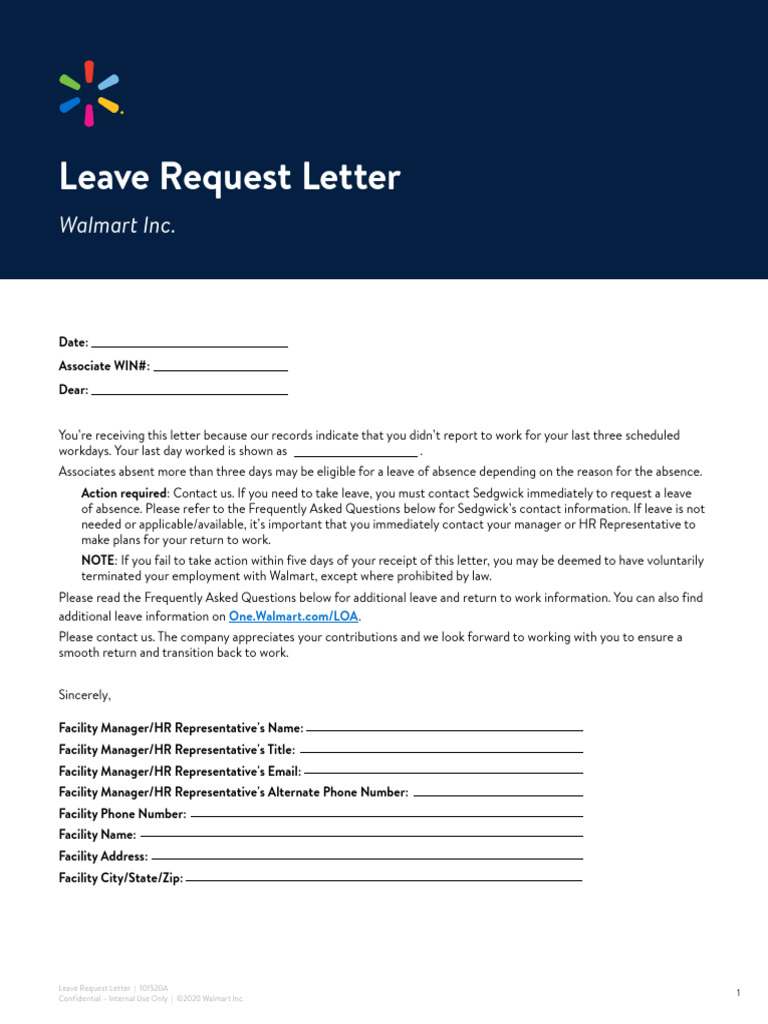 Walmart Leave Request Guidelines | PDF | Family And Medical Leave Act ...
