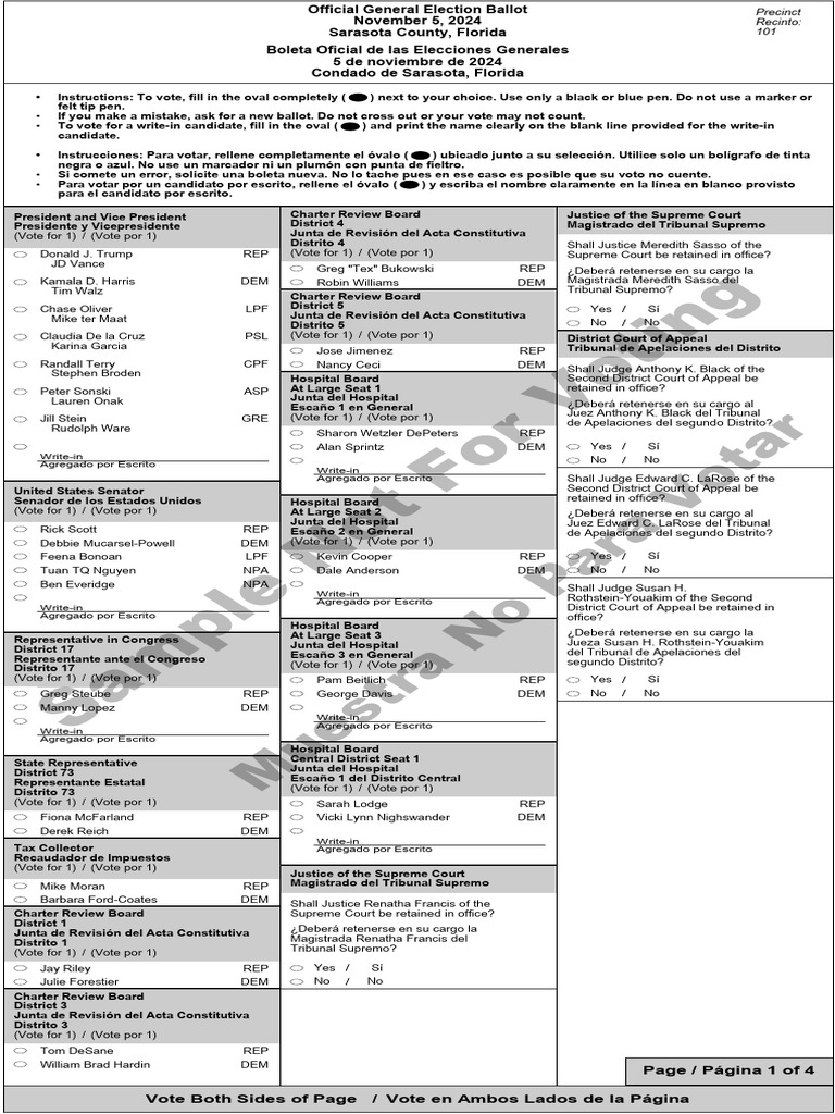 24 09 Sara General Main Sample Ballot Styles | PDF | Government