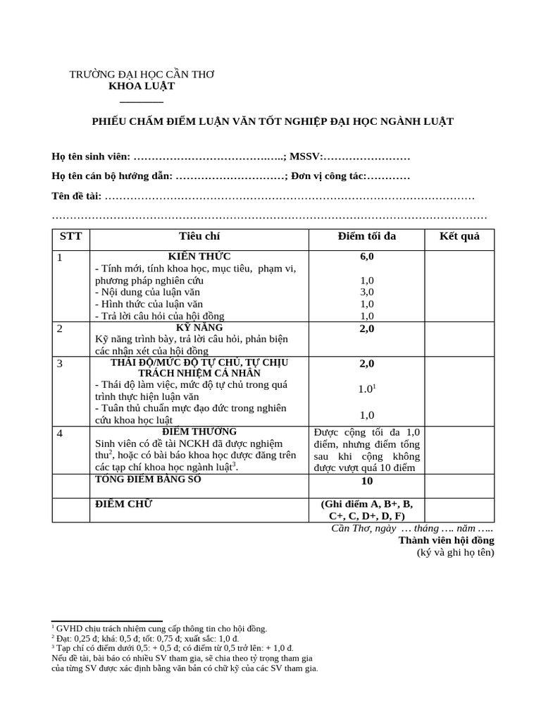 Phieu Cham LVTN | PDF