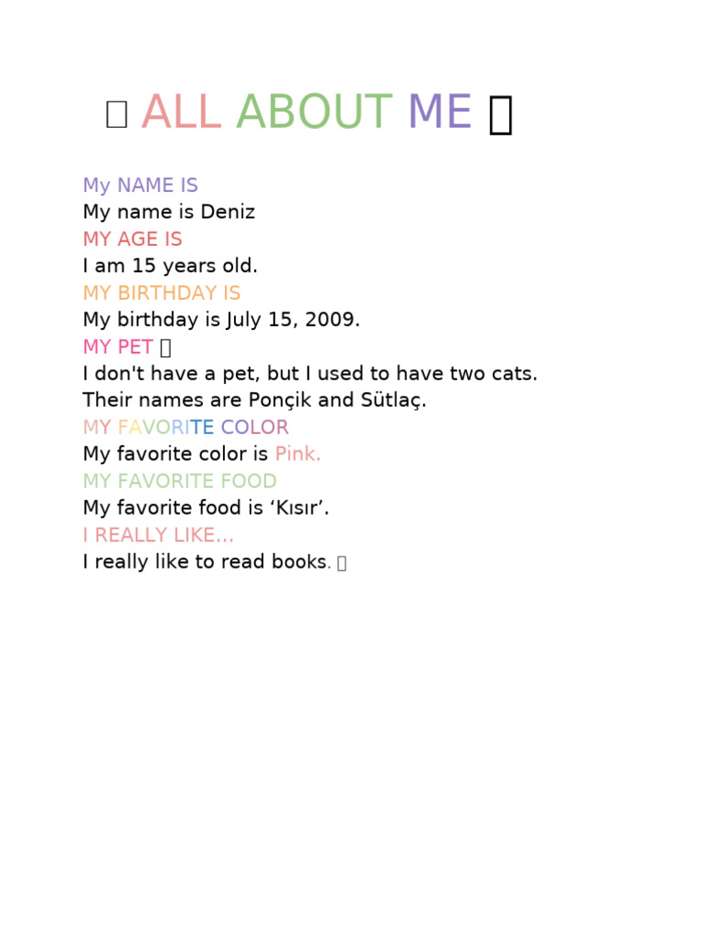 ? All About Me ? | PDF