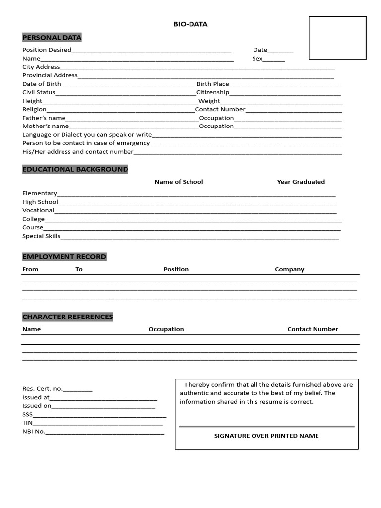 BIO-DATA-SAMPLE-1 | PDF | Linguistics