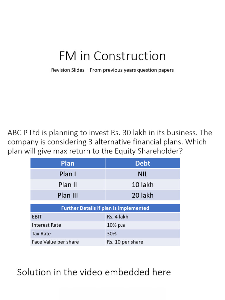 FM in Construction - Revisions Sums | PDF | Money | Financial Services
