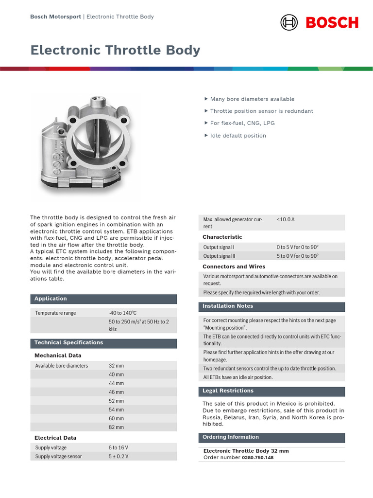 Data Sheet_68749835_Electronic_Throttle_Body | PDF | Engine Technology | Engines