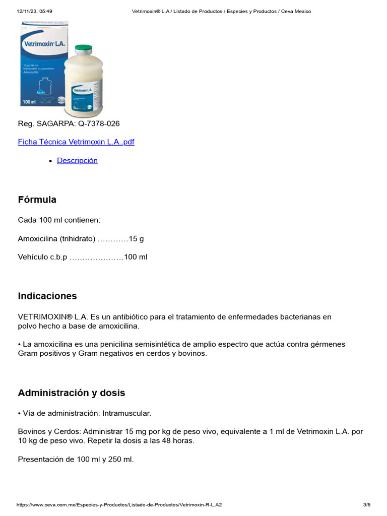 Vetrimoxin® L.A - Listado de Productos - Especies y Productos - Ceva ...