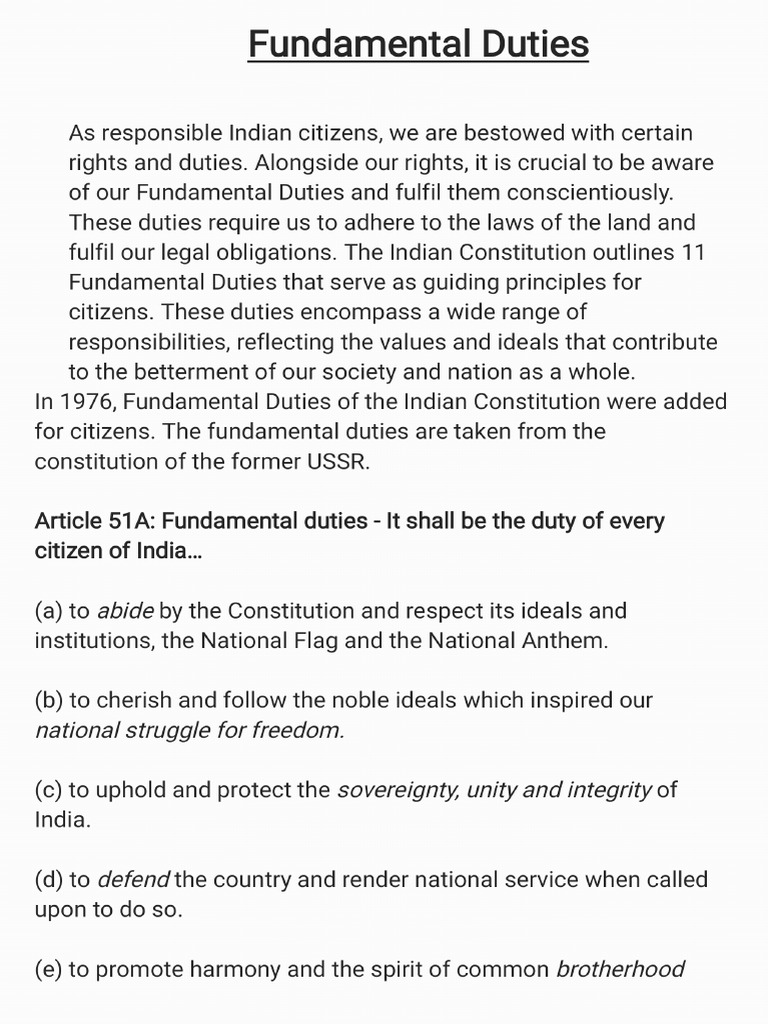 Fundamental Duties | PDF