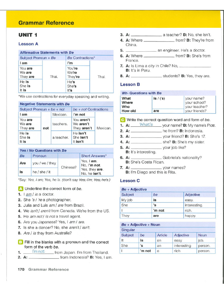 World English LIbro 1. Grammar Reference | PDF
