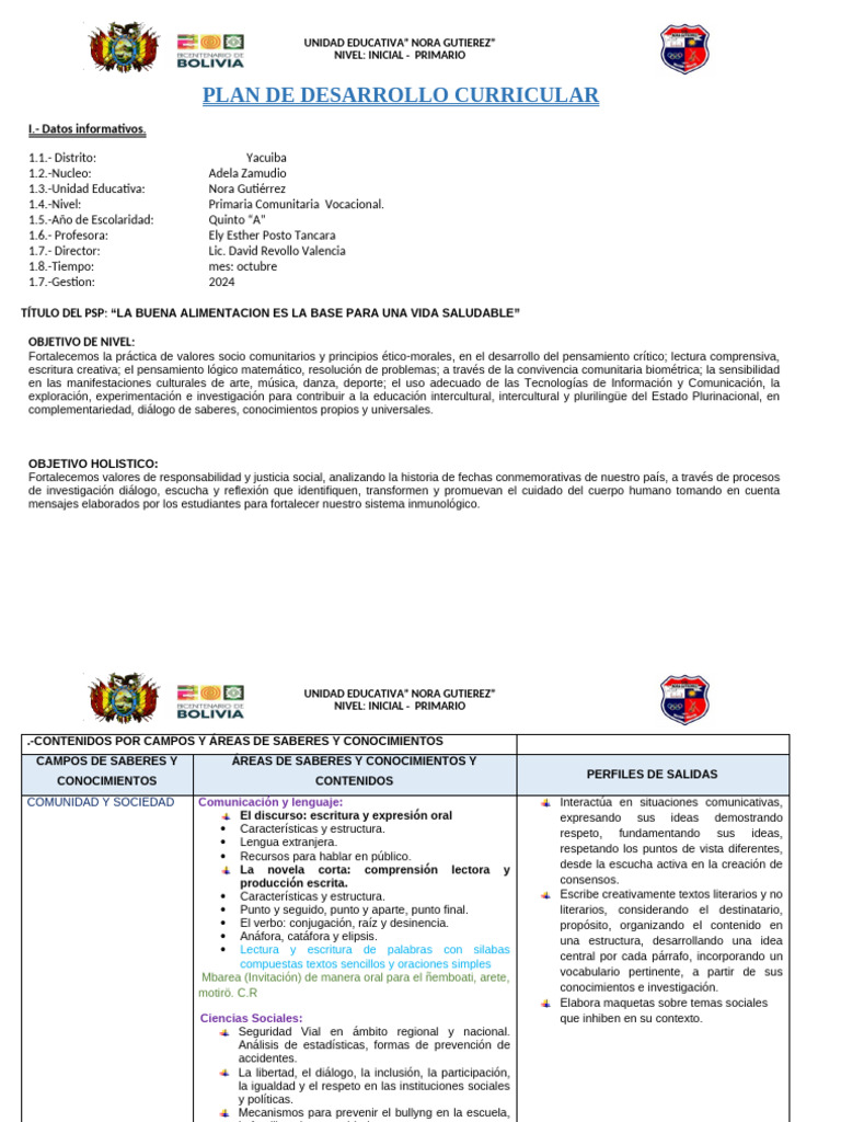 PLAN Octubre Prof, Ely | PDF | Residuos | Puntuación