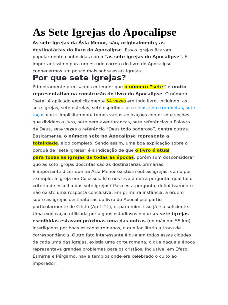 As Sete Igrejas Do Apocalipse | PDF | Livro do Apocalipse | Anjo