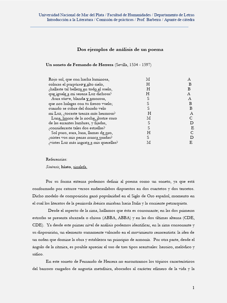 Ejemplo de Análisis de Un Poema | PDF | Asunto (gramática) | Oración ...