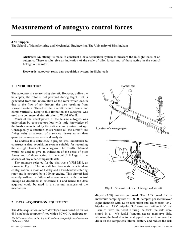 Measurement of Autogyro Control Forces (1998) | PDF | Helicopter Rotor ...