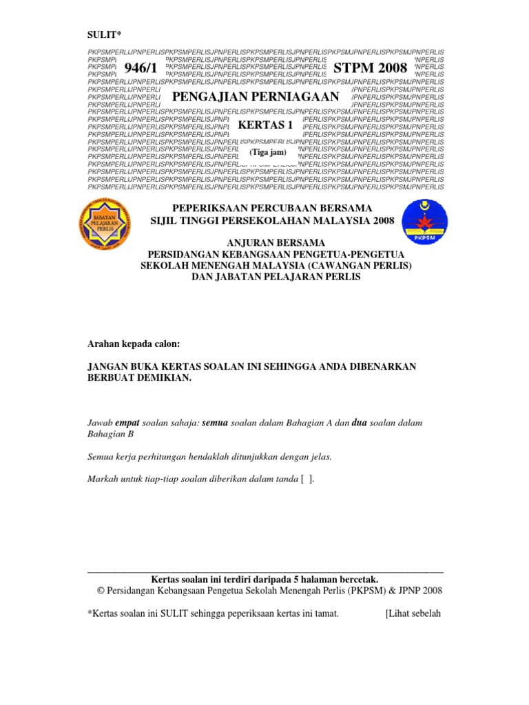 STPM Pp1 (Perlis) | PDF