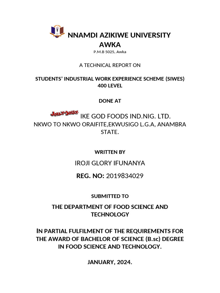 My Siwes Technical Report | PDF | Cost Of Living | Ph