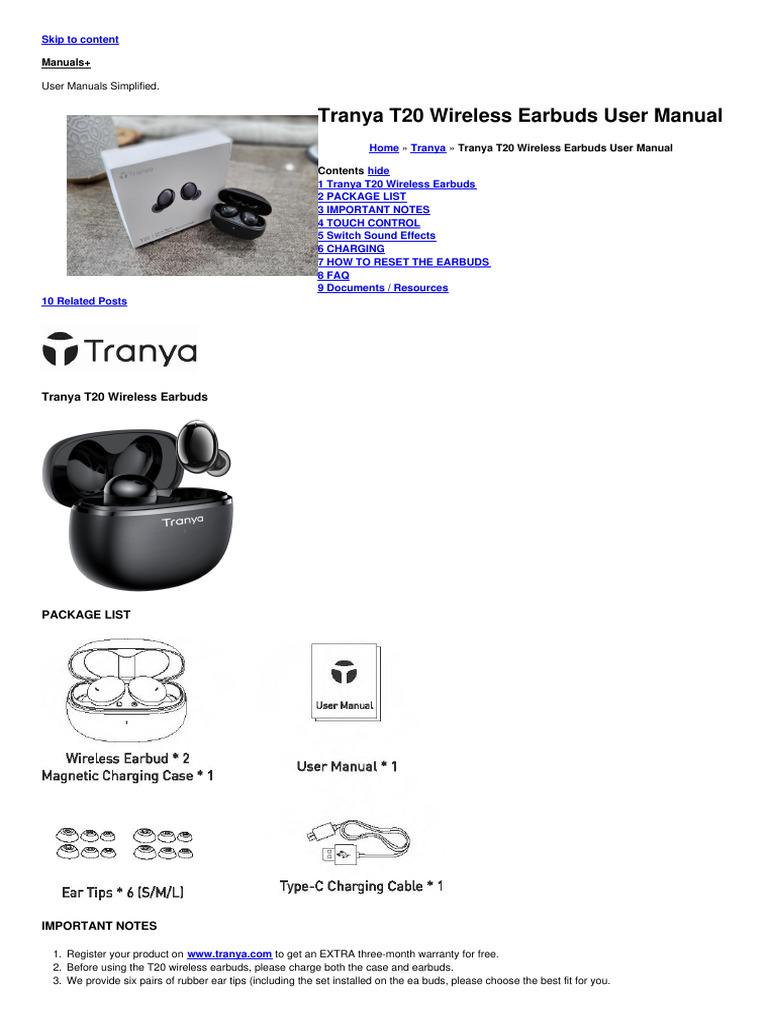 T20 - User - Manual 2 | PDF | Headphones | Bluetooth