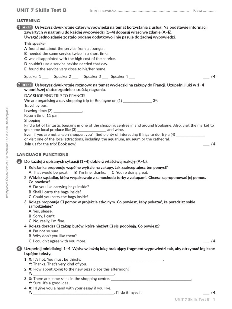 Unit - 7 - Skills - Test - B Repetytorium | PDF