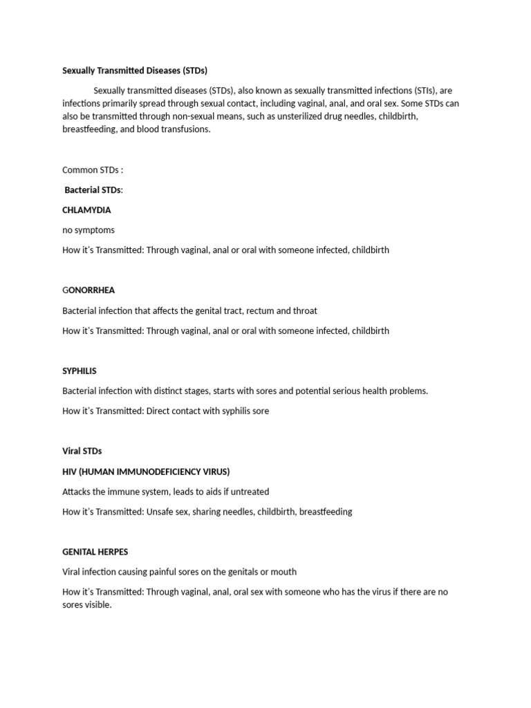 Understanding STDs: Types and Transmission | PDF | Sexually Transmitted ...