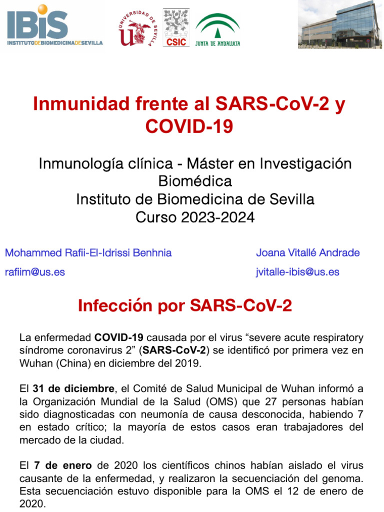 Tema Infeccion SARS-CoV-2 y COVID - Master IBiS | PDF | Inmunología | Biología