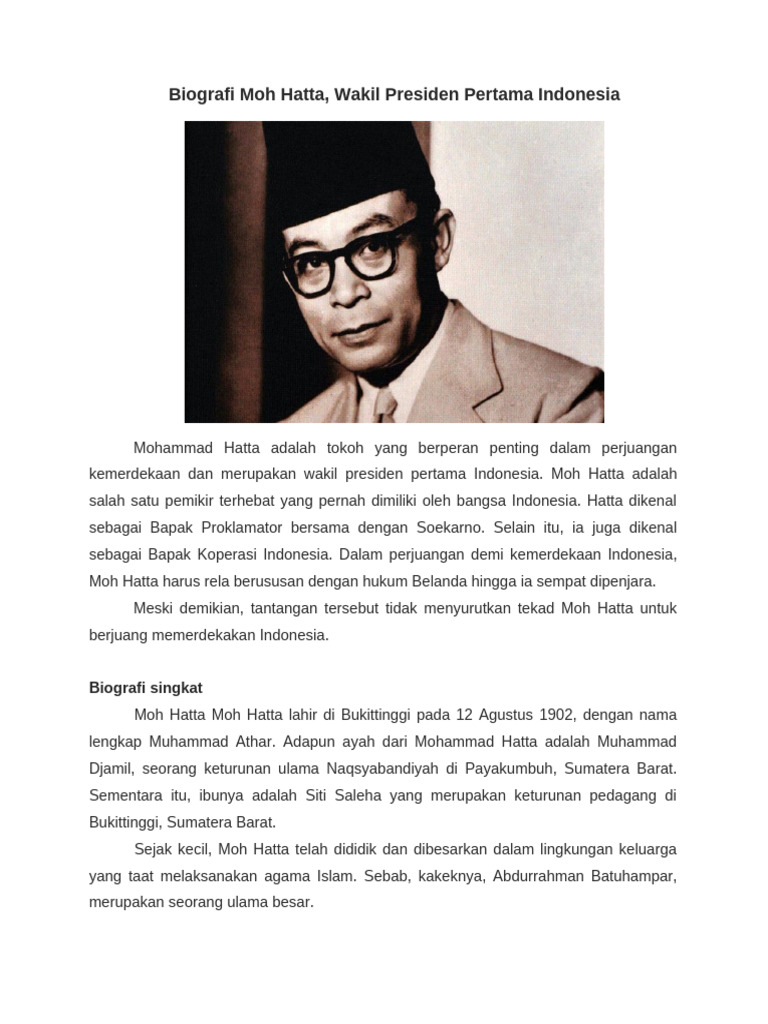 Biografi Moh Hatta: Bapak Proklamator dan Koperasi | PDF | Sejarah