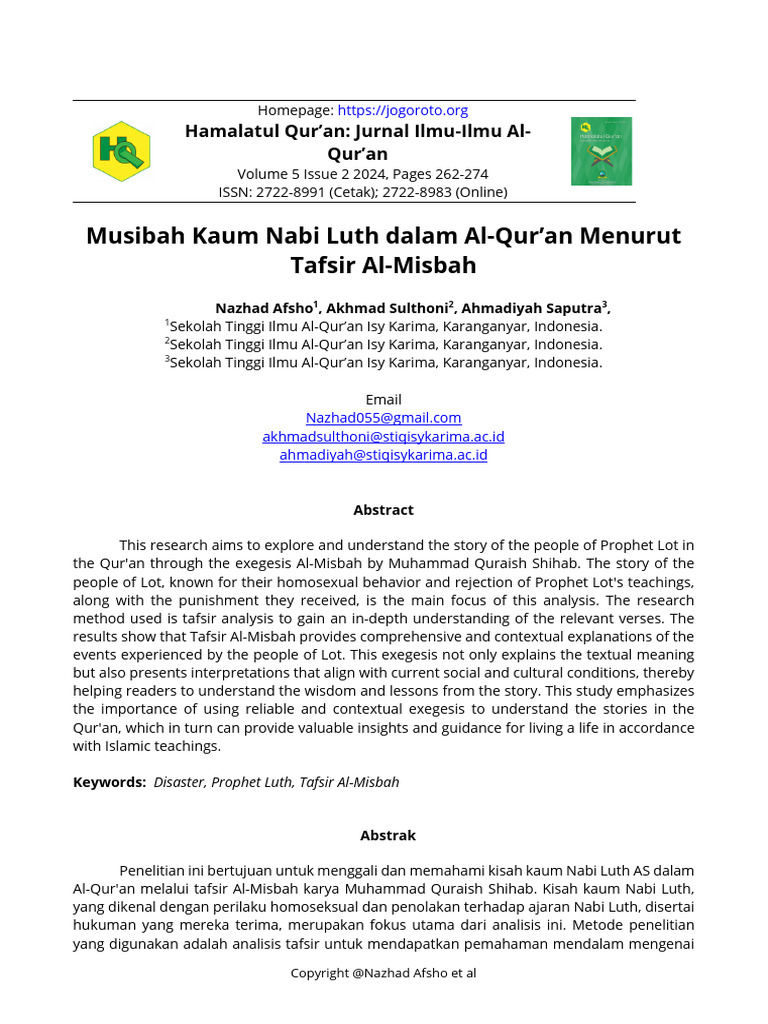 Musibah Kaum Nabi Luth Dalam Al-Qur'an Menurut Tafsir Al-Misbah | PDF | Ilmu Sosial | Filsafat