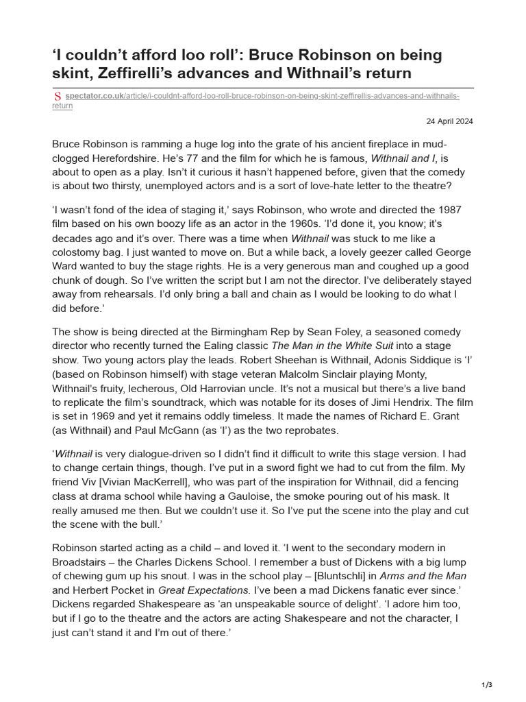 Spectator - co.Uk-I Couldnt Afford Loo Roll Bruce Robinson On Being ...