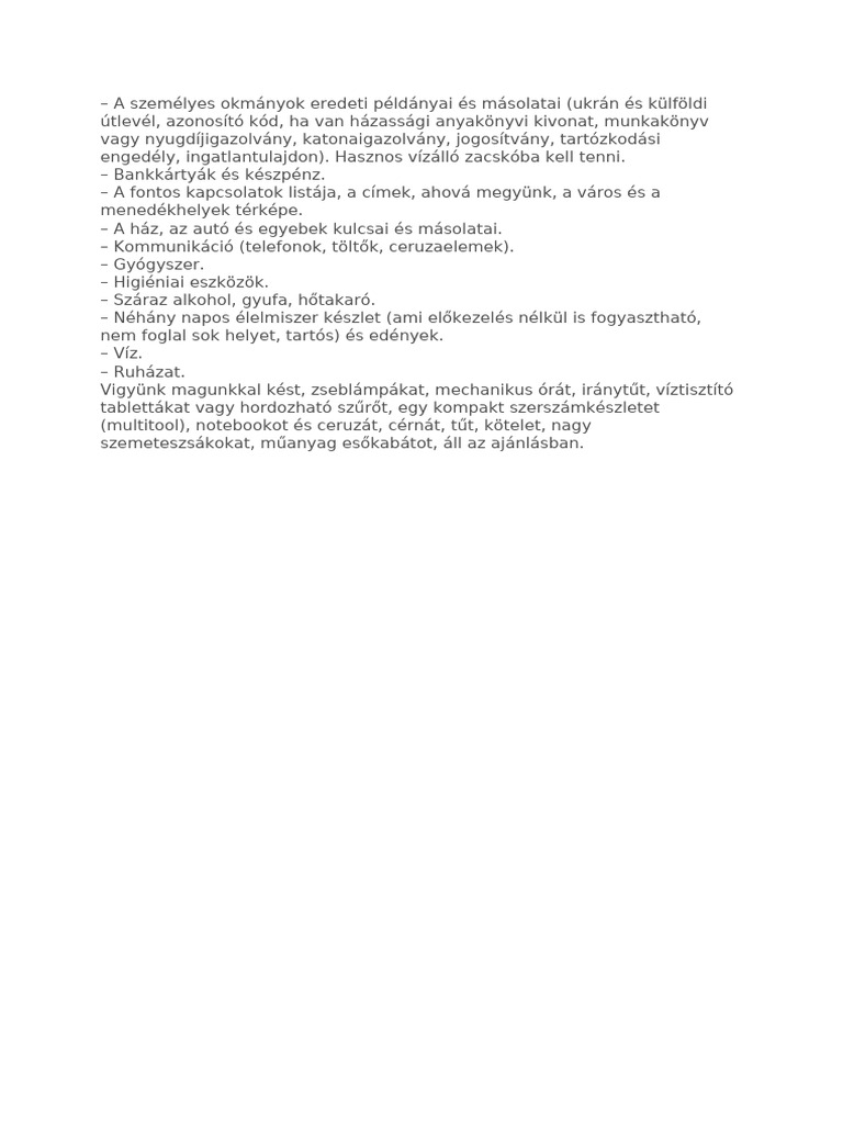 Riadó Csomag Evakuáláshoz | PDF