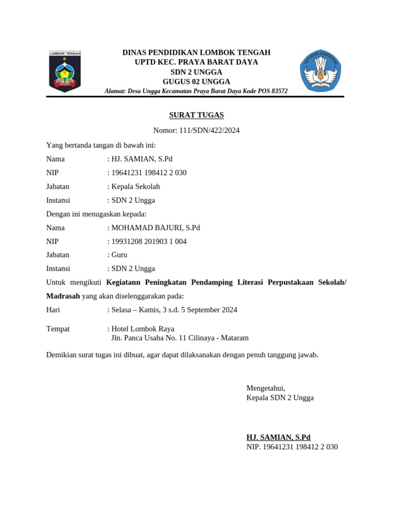 Contoh Surat Penugasan | PDF