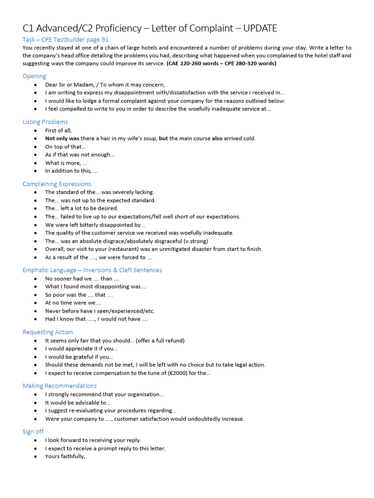 Letter of Complaint Phrase Sheet UPDATE 2024 | PDF | Career & Growth