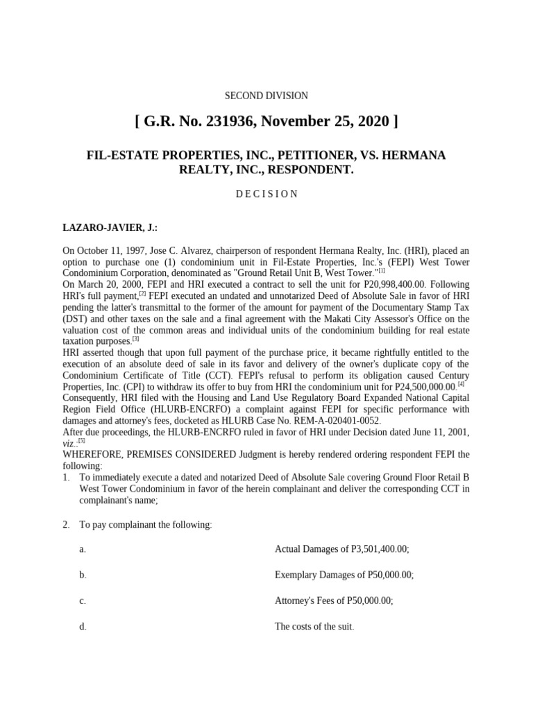 Fil-Estate vs. Hermana Realty Case Summary | PDF | Taxes | Deed