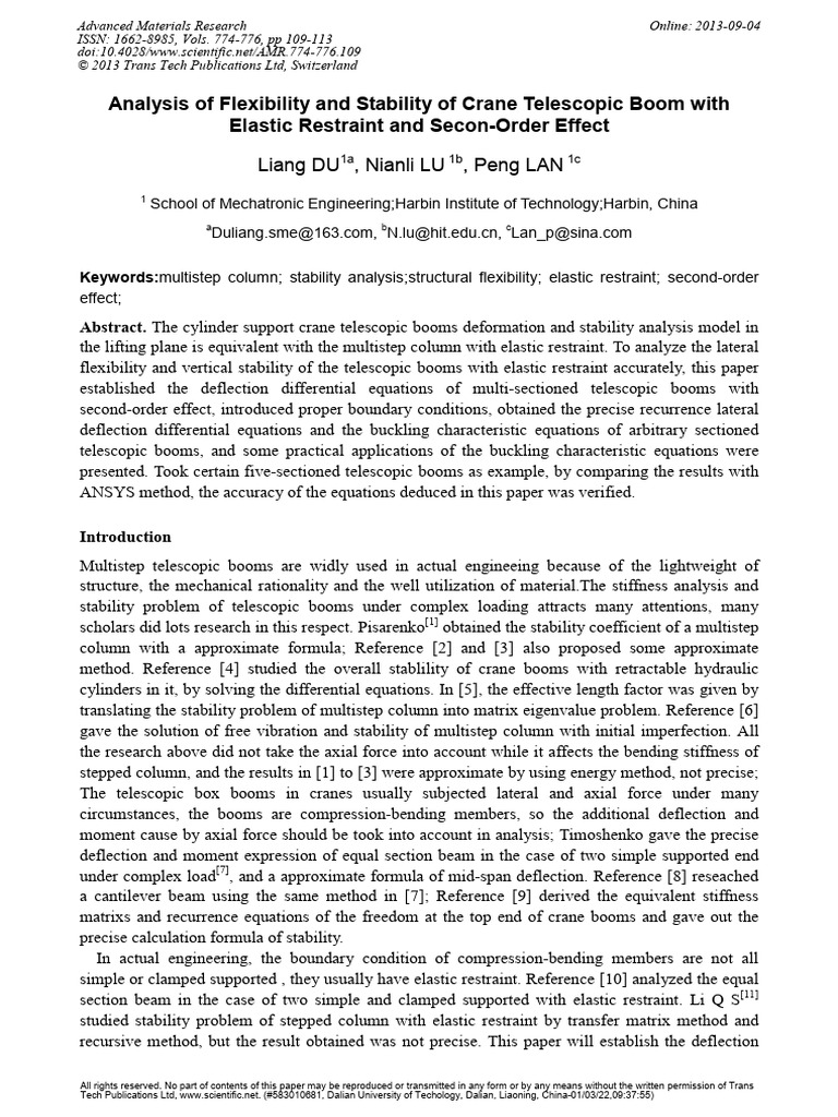 Analysis of Flexibility and Stability of Crane Telescopic Boom With ... Analysis of Flexibility and Stability of Crane Telescopic Boom With ...