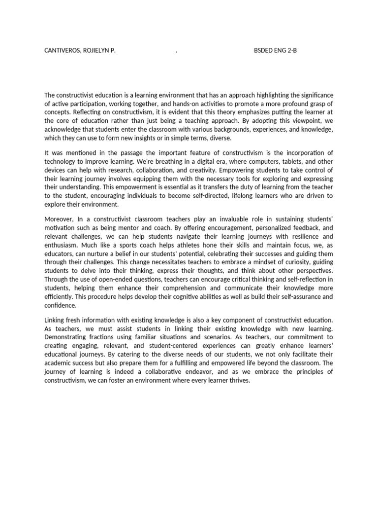 Example of REFLECTION Paper | PDF | Constructivism (Philosophy Of ...