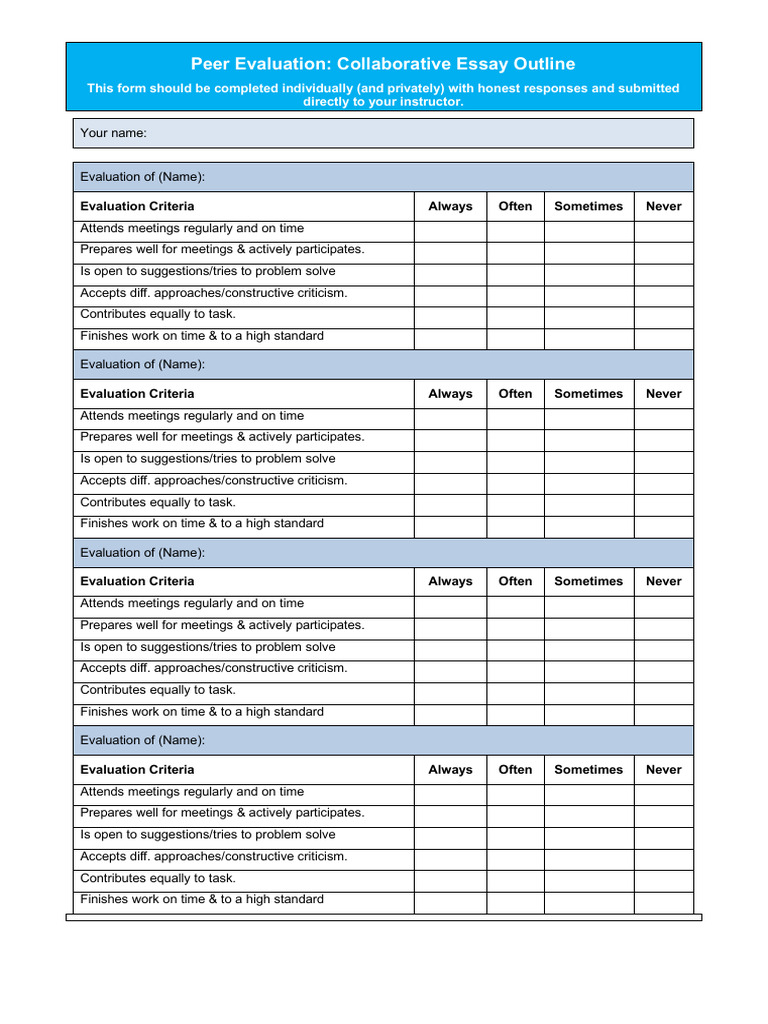 Peer Evaluation Template For Students - FOUN1014 | PDF