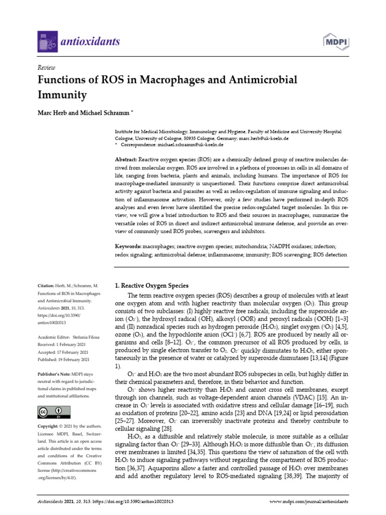 2021 Review Functions of Ros in Macrophages and Antimicrobial Immunity ...