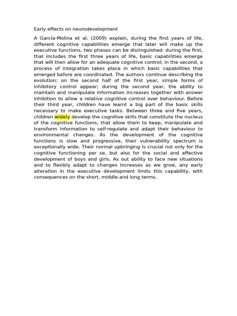 Early Effects On Neurodevelopment | PDF | Self-Improvement | Wellness