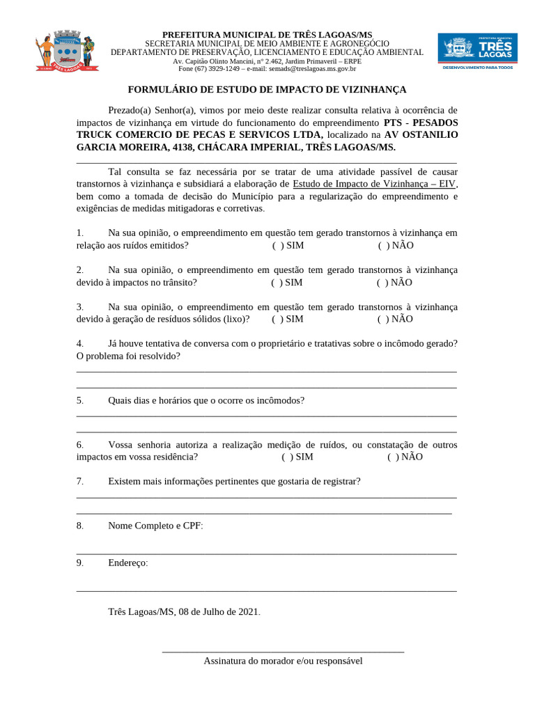 Modelo - Formul - Rio Eiv Ru - Dos (Prefeitura) | PDF