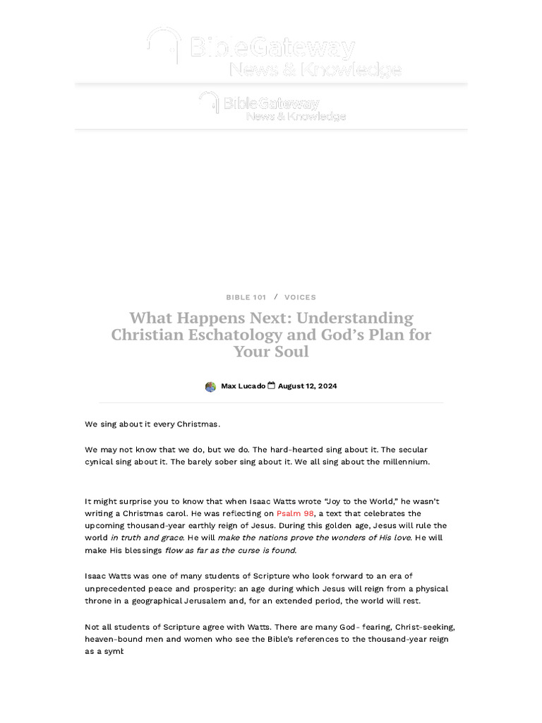 What Happens Next - Understanding Christian Eschatology and God's | PDF ...