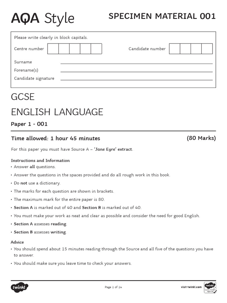 AQA Style Exam Paper 1 - 001 | PDF