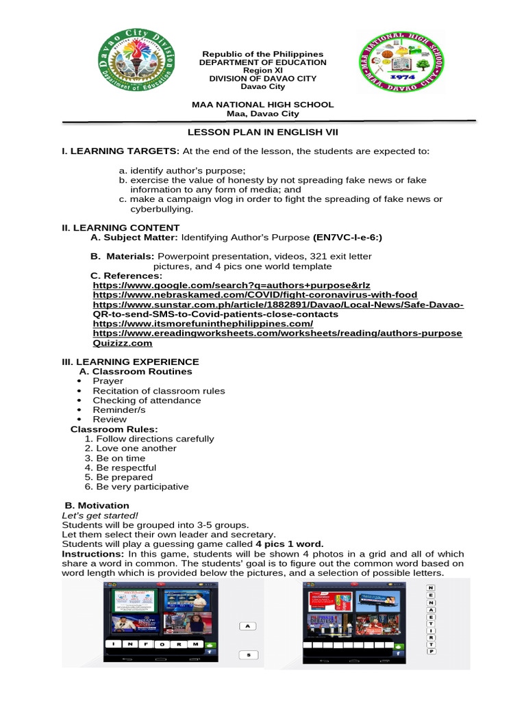 An Example of A Format of Lesson Plan | PDF | Cyberbullying