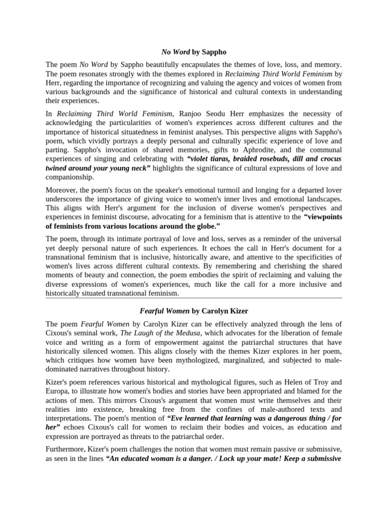 Analyzing Feminist Themes in Poetry | PDF | The Yellow Wallpaper | Feminism