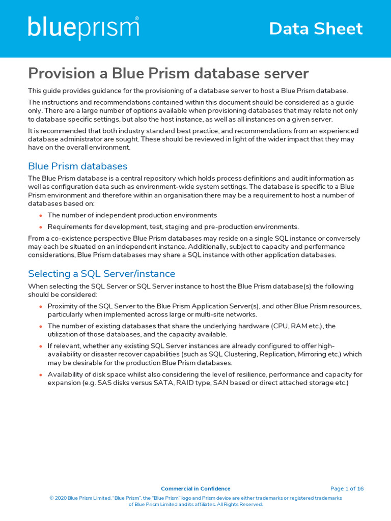 Blue Prism 6 10 Provisioning A Blue Prism Database Server | PDF | Databases | Microsoft Sql Server