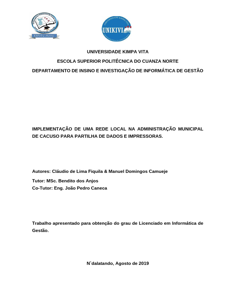 Trabalho Final de Curso - Rede de Computadores | PDF | Rede de computadores | Topologia de rede