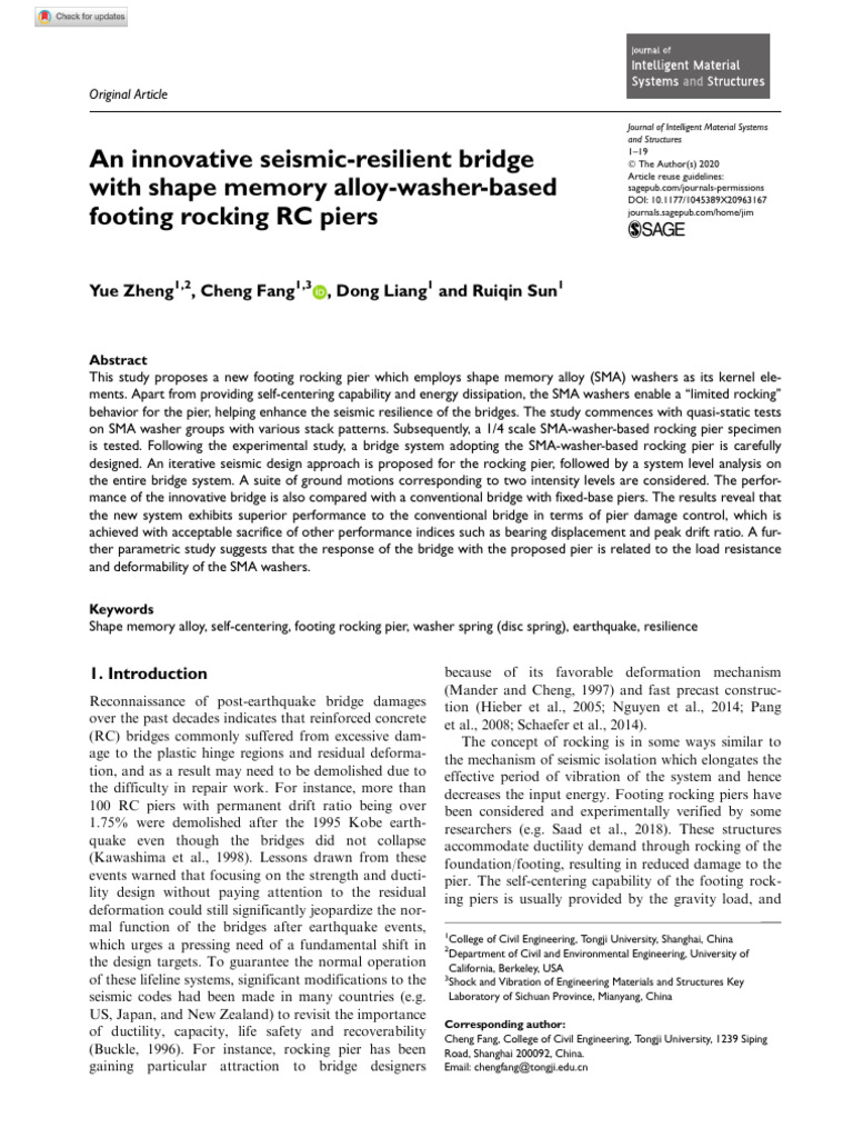 Shape Memory Alloy-Washer-Based Footing - 2020 | PDF | Shape Memory ...