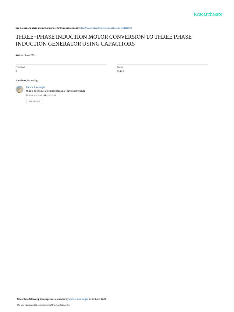 Three Phase Induction Motor Conversion To Three Phase Induction Generator Using Capacitors Pdf