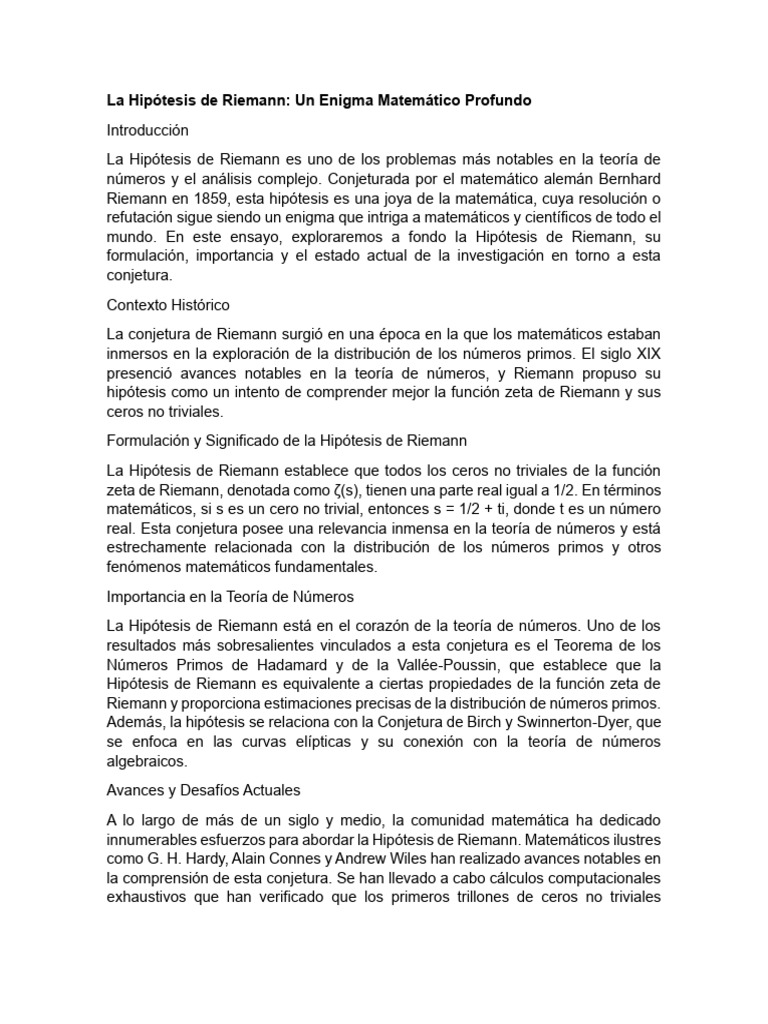 La Hipótesis de Riemann | PDF | Número primo | Teoría de los números