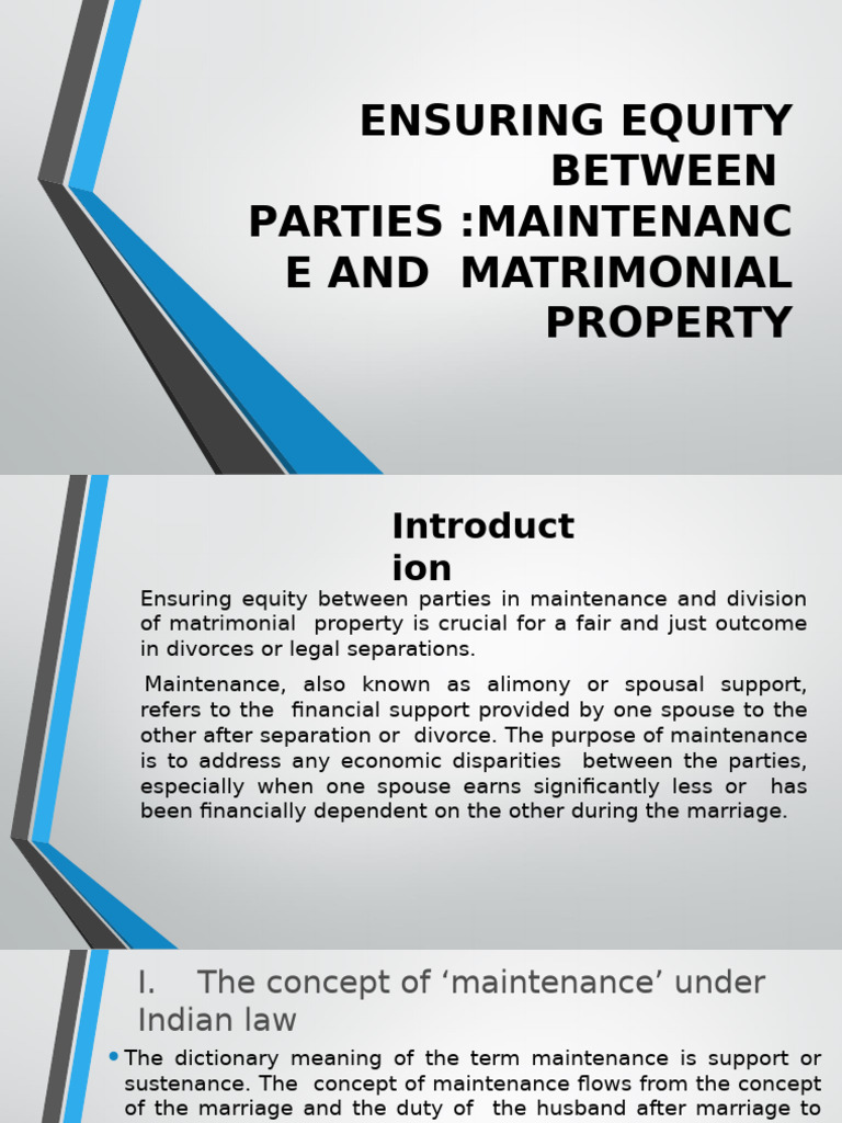 Equity in Maintenance & Matrimonial Property | PDF | Alimony | Marriage