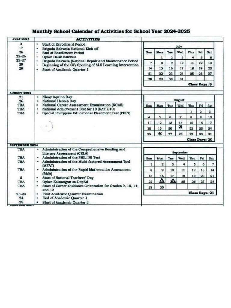DepEd Calendar For 2024 2025 | PDF