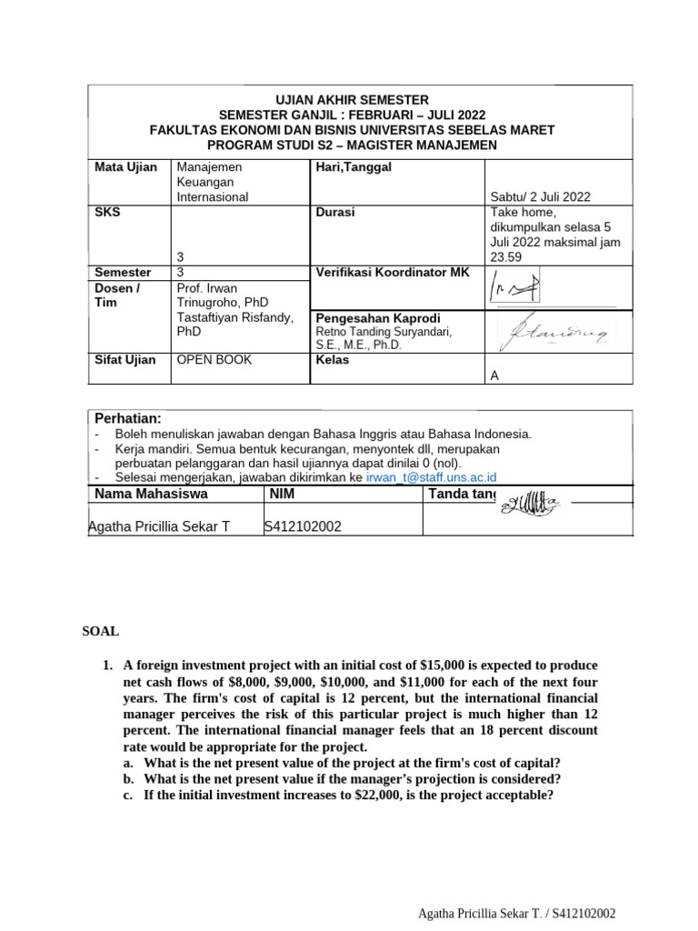 Soal UAS - MKI - July 2022 | PDF | Pengelolaan Keuangan & Uang