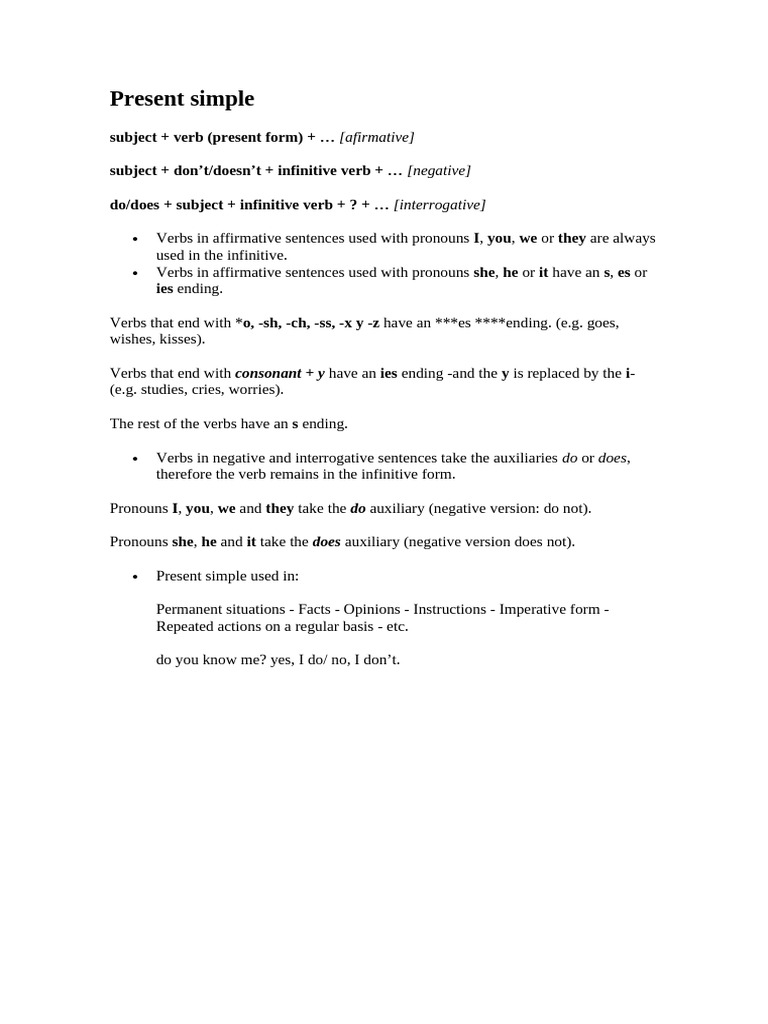 Present Simple Theory | PDF