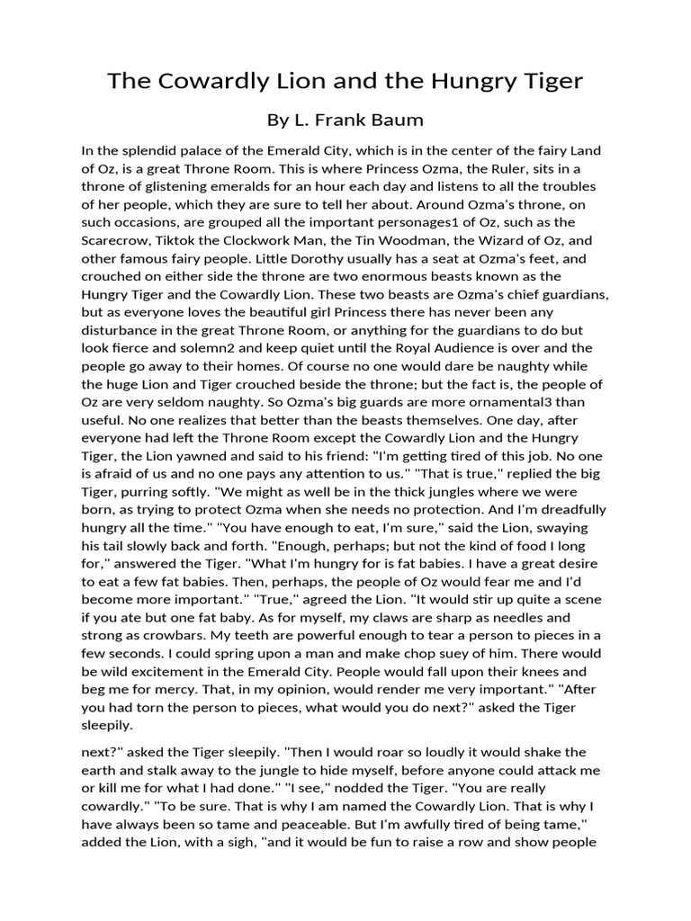 Cowardly Lion and Hungry Tiger's Dilemma | PDF | Land Of Oz | Princess Ozma