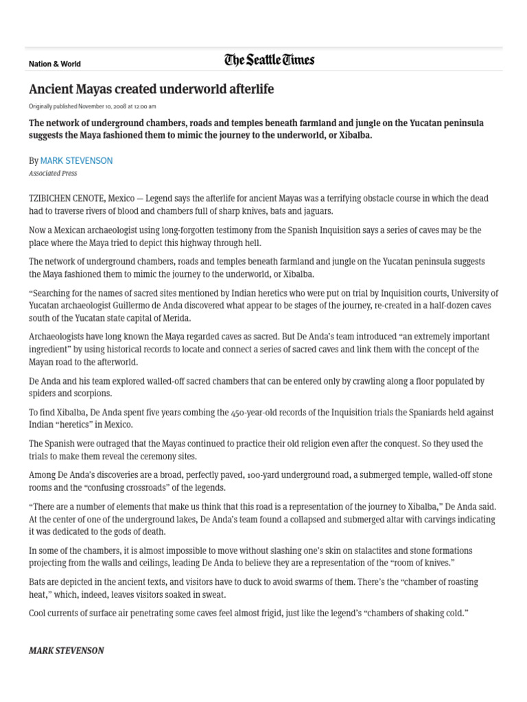 Ancient Mayas Created Underworld Afterlife - The Seattle Times | PDF ...