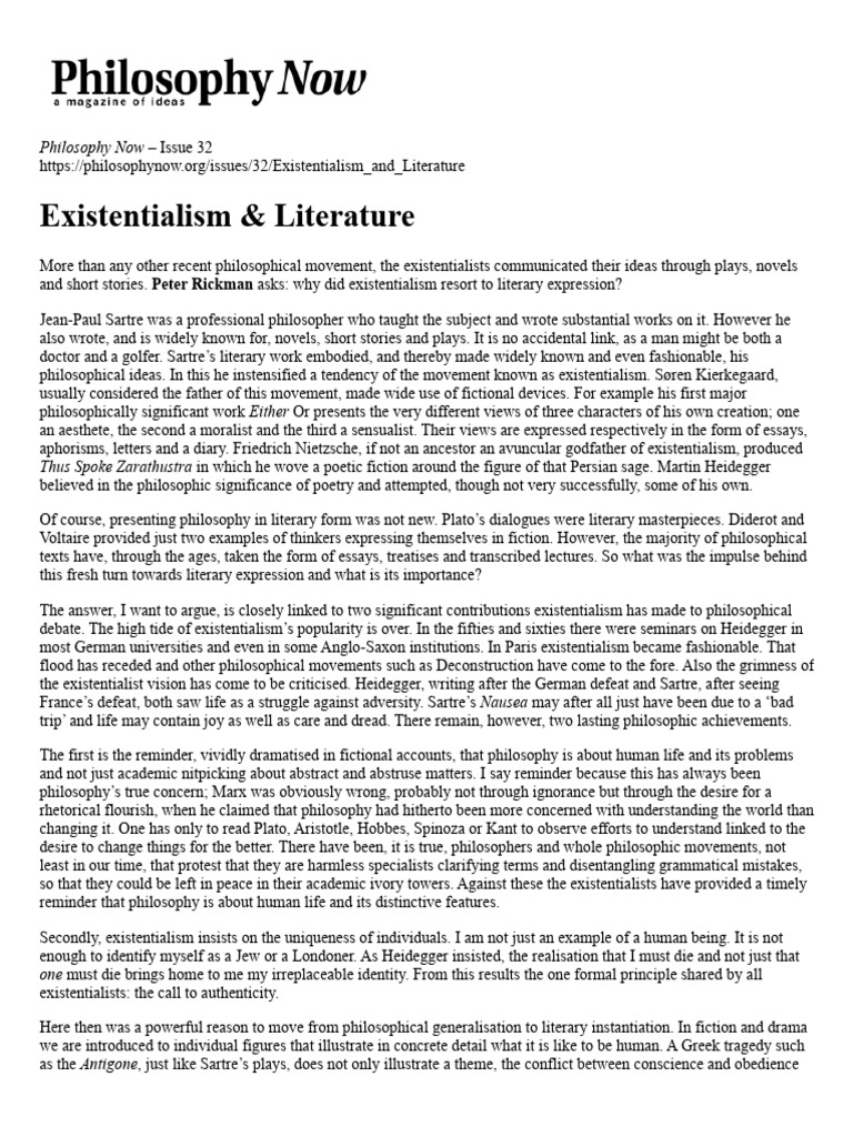 Existentialism & Literature - Issue 32 - Philosophy Now | PDF ...