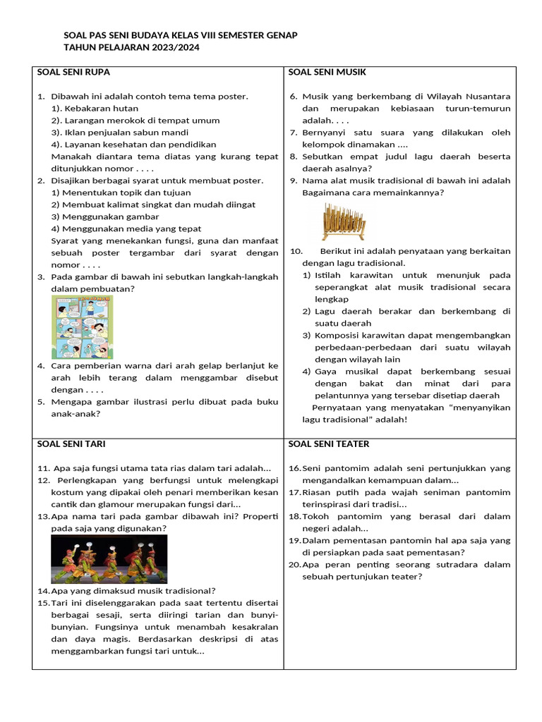Soal Seni Budaya Kelas Viii Semester Genap | PDF